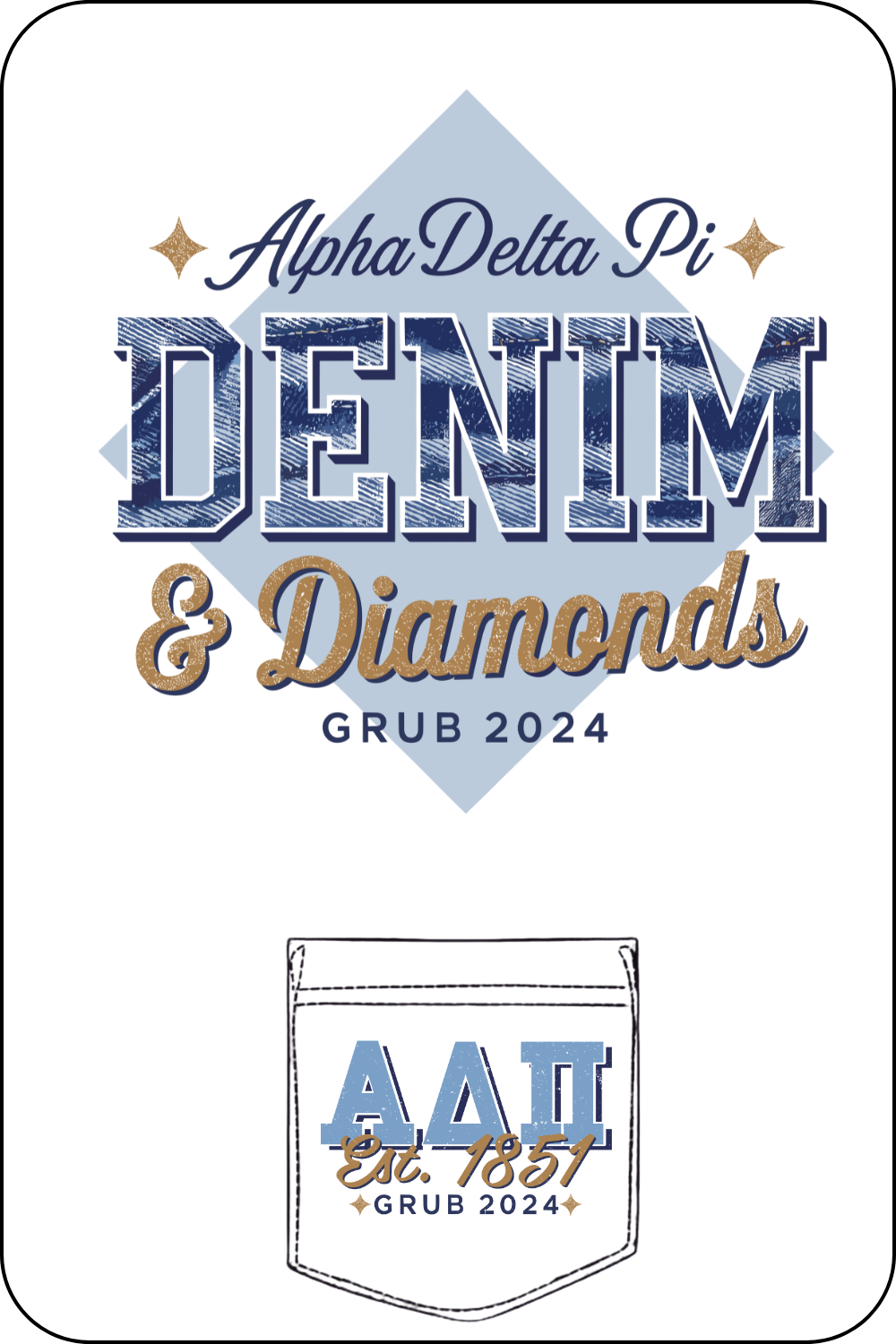 Custom Alpha Delta Pi Denim & Diamonds – Kite and Crest