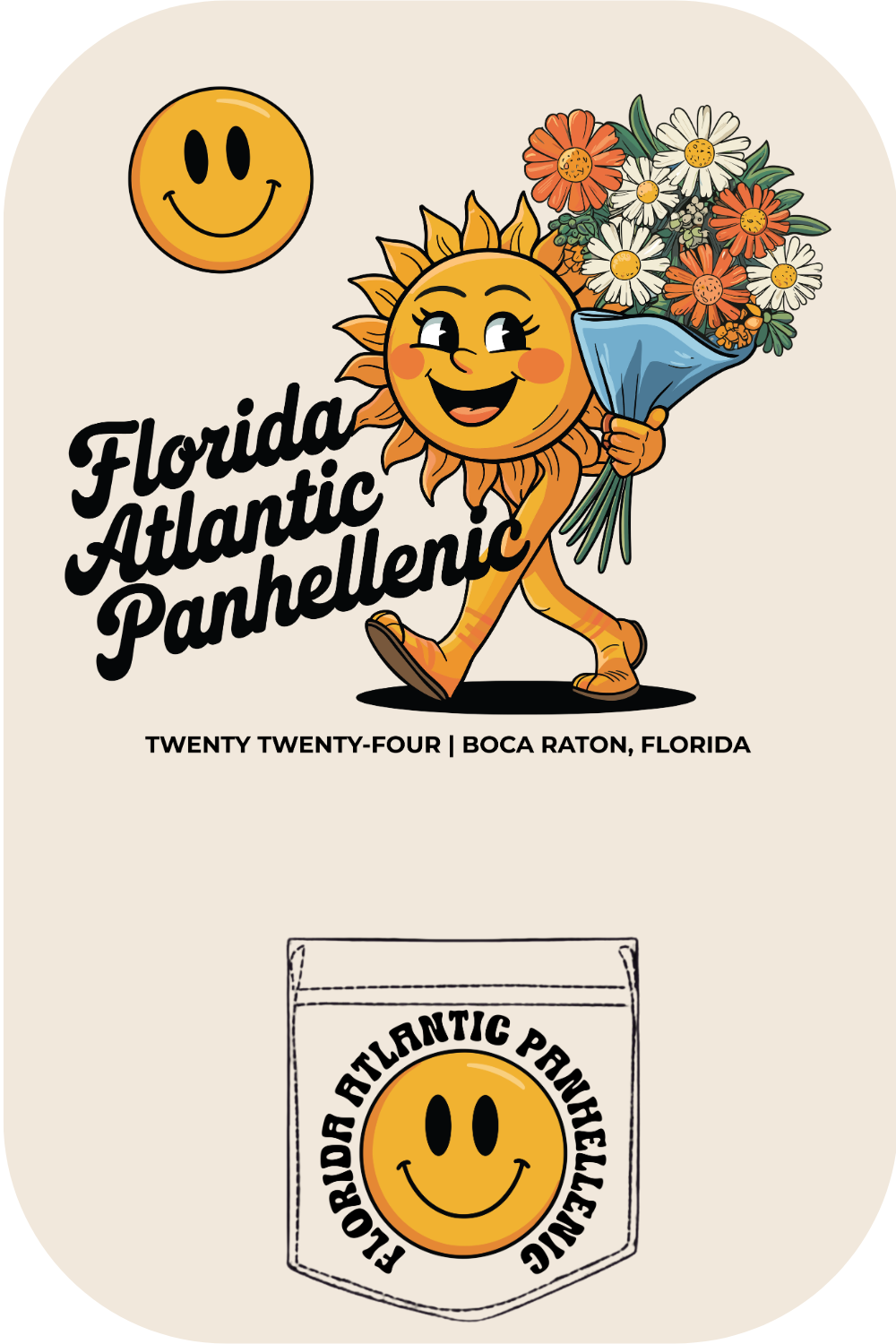 Custom Florida Atlantic Panhellenic Smiley Sun Flower – Kite and Crest