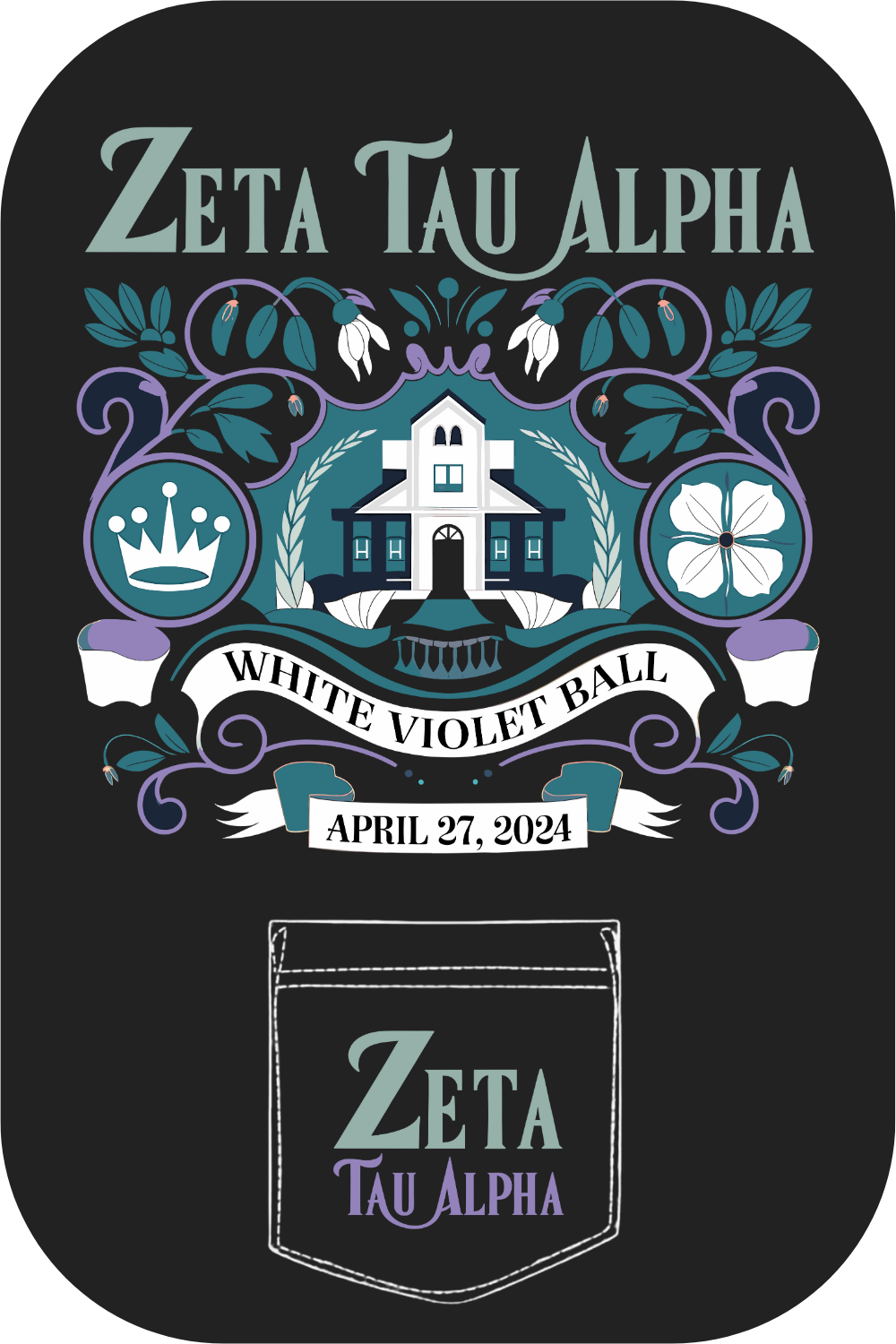 Custom Zeta Tau Alpha White Violet Ball – Kite and Crest