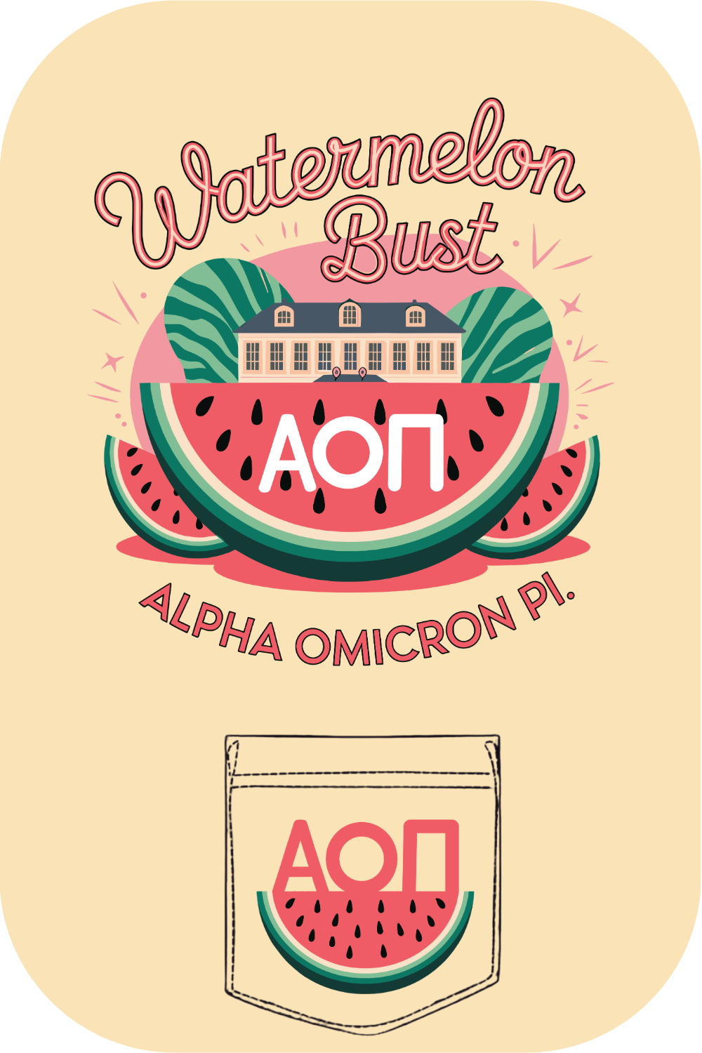 Custom Watermelon Bust Alpha Omicron Pi – Kite and Crest