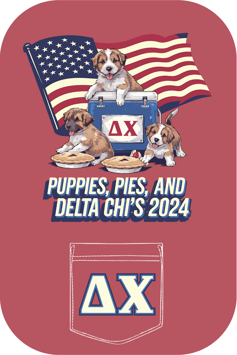Custom Puppies, Pie & Delta Chi – Kite and Crest
