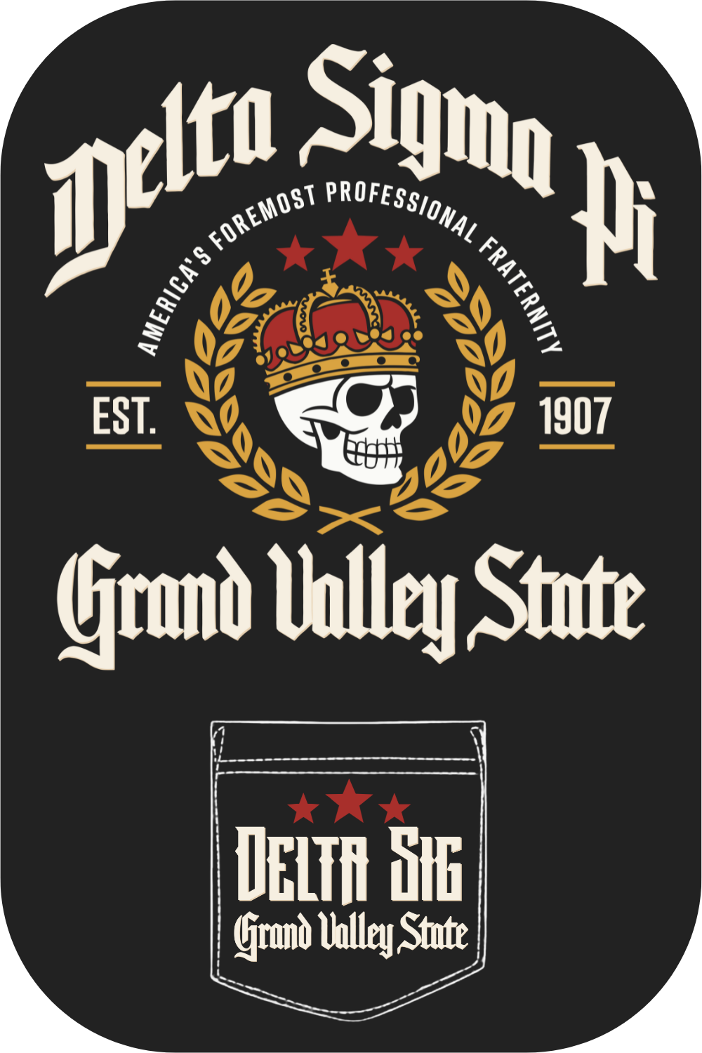 Custom Delta Sigma Pi Grand Valley State Skull King – Kite and Crest