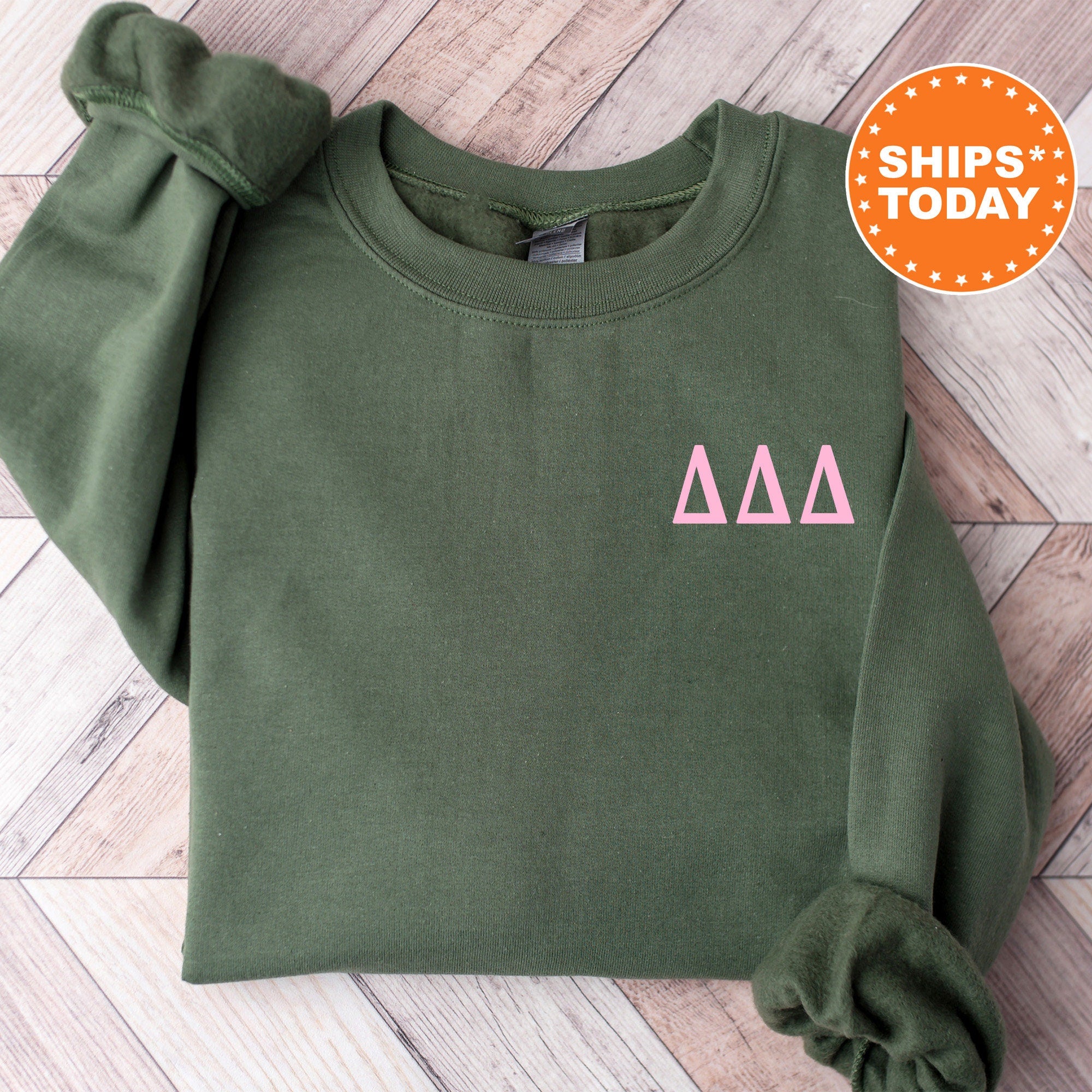 Delta Delta Delta Pink Aura Sorority Sweatshirt | Tri Delta Left Pocke ...